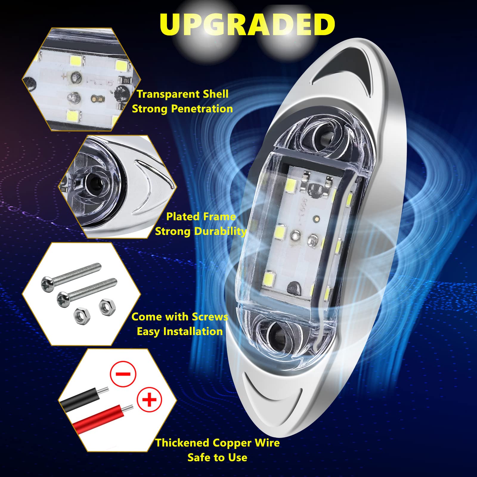 Snapklik.com : 4Pcs LED Side Marker Lights, Amber Light Chrome Bezel ...