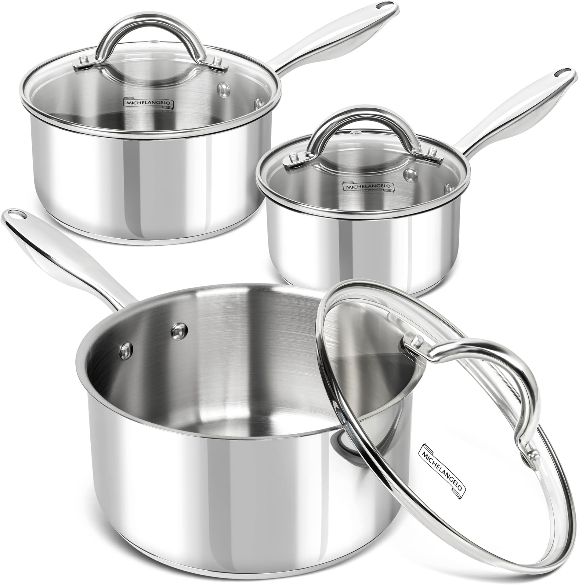 Amazon.com: MICHELANGELO Stainless Steel Sauce Pan Set - 1, 2, 3 Qt ...