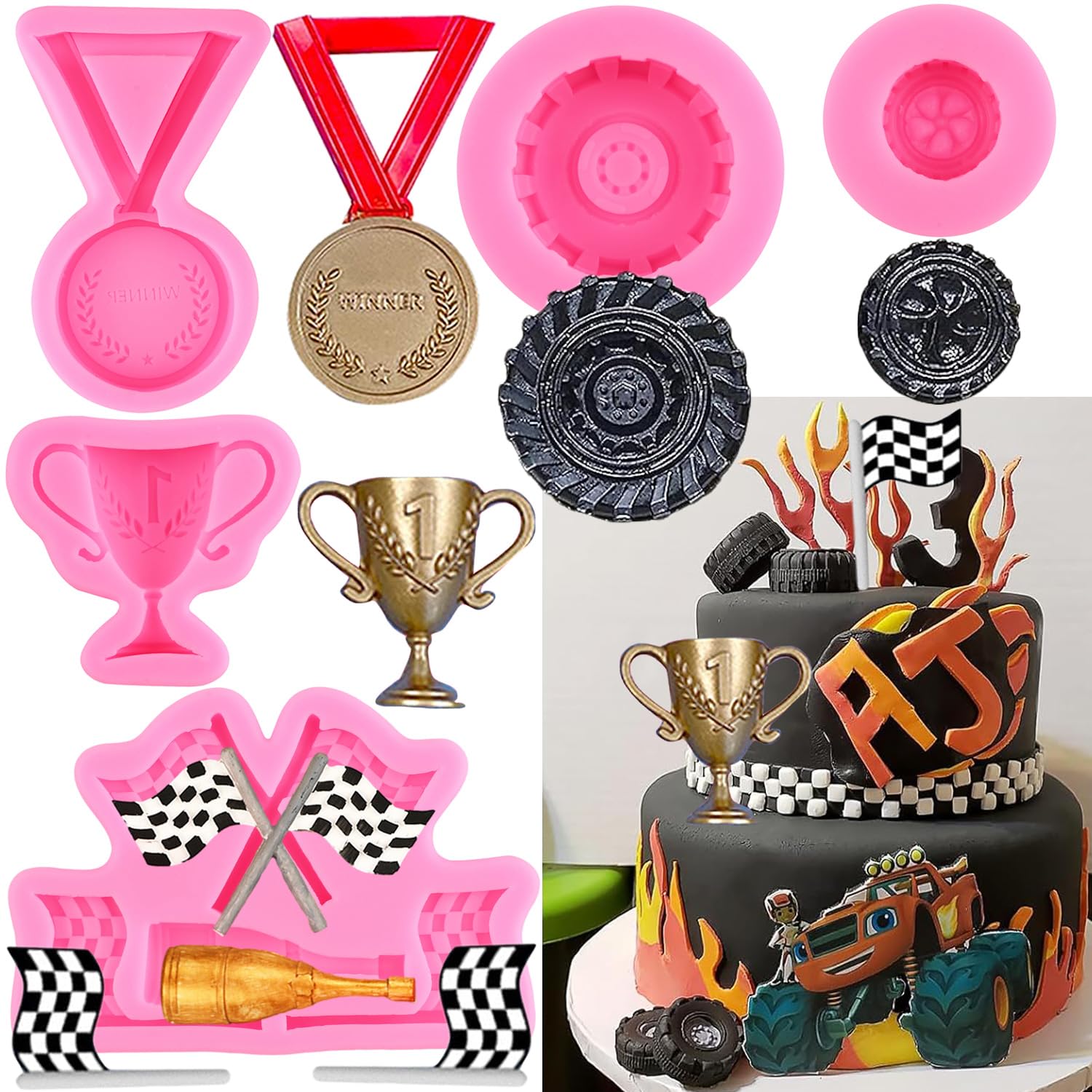 Amazon.com: ZiXiang Race Car Silicone Molds 3D Round Tire Fondant Mold ...