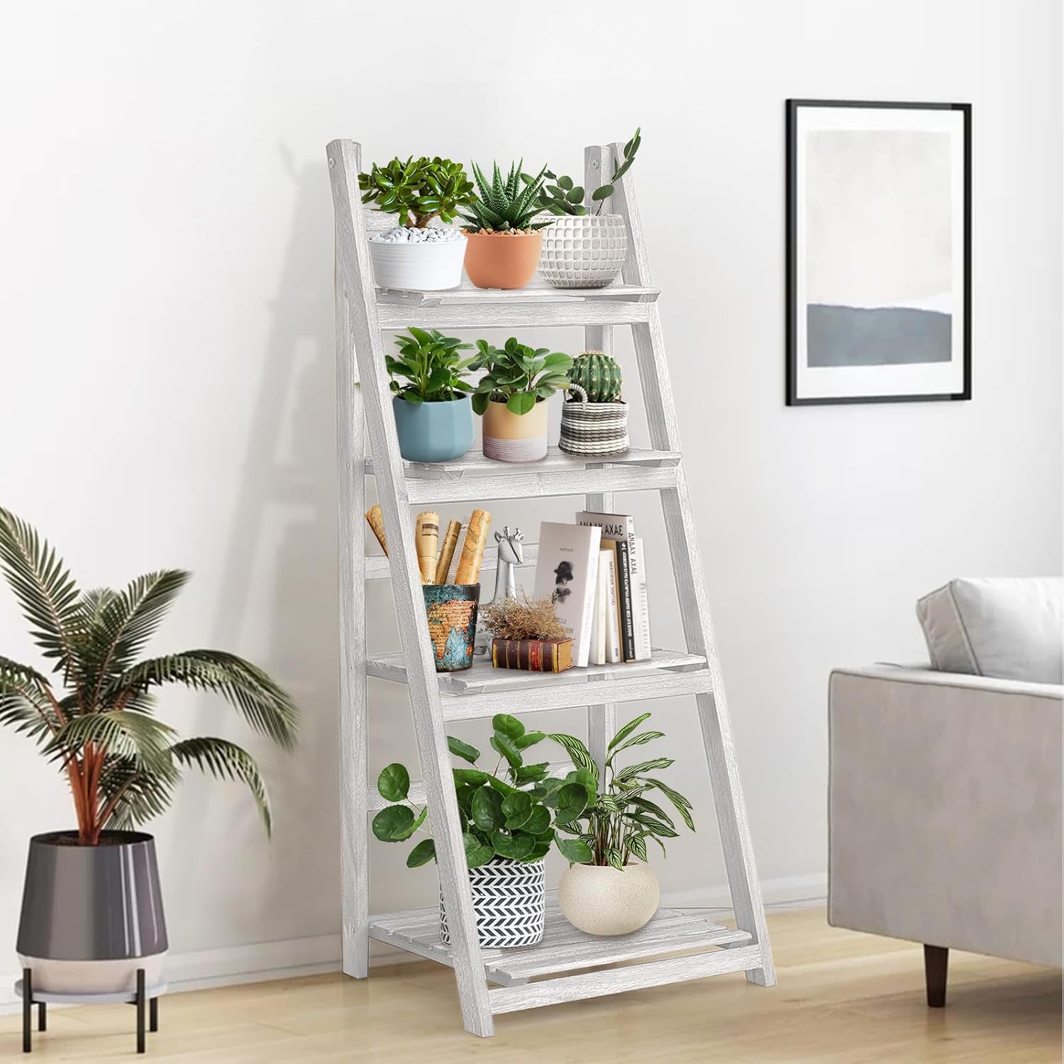 Amazon.com: Leesinwing Ladder Shelf, 4 Tier Ladder Shelves, Rustic ...