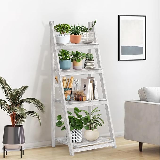Amazon.com: Leesinwing Ladder Shelf, 4 Tier Ladder Shelves, Rustic ...