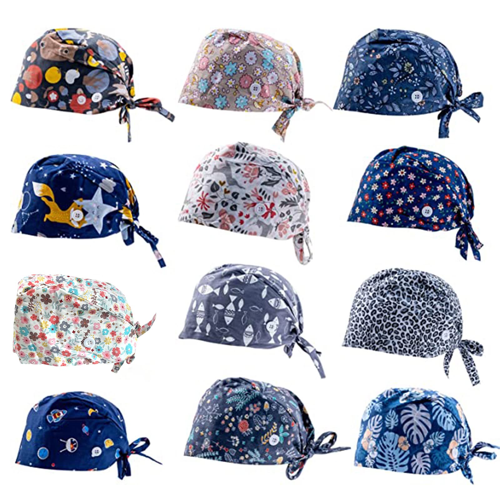 Mdtrade 12 Pieces Working Caps with Buttons Adjustable Bouffant Hats ...