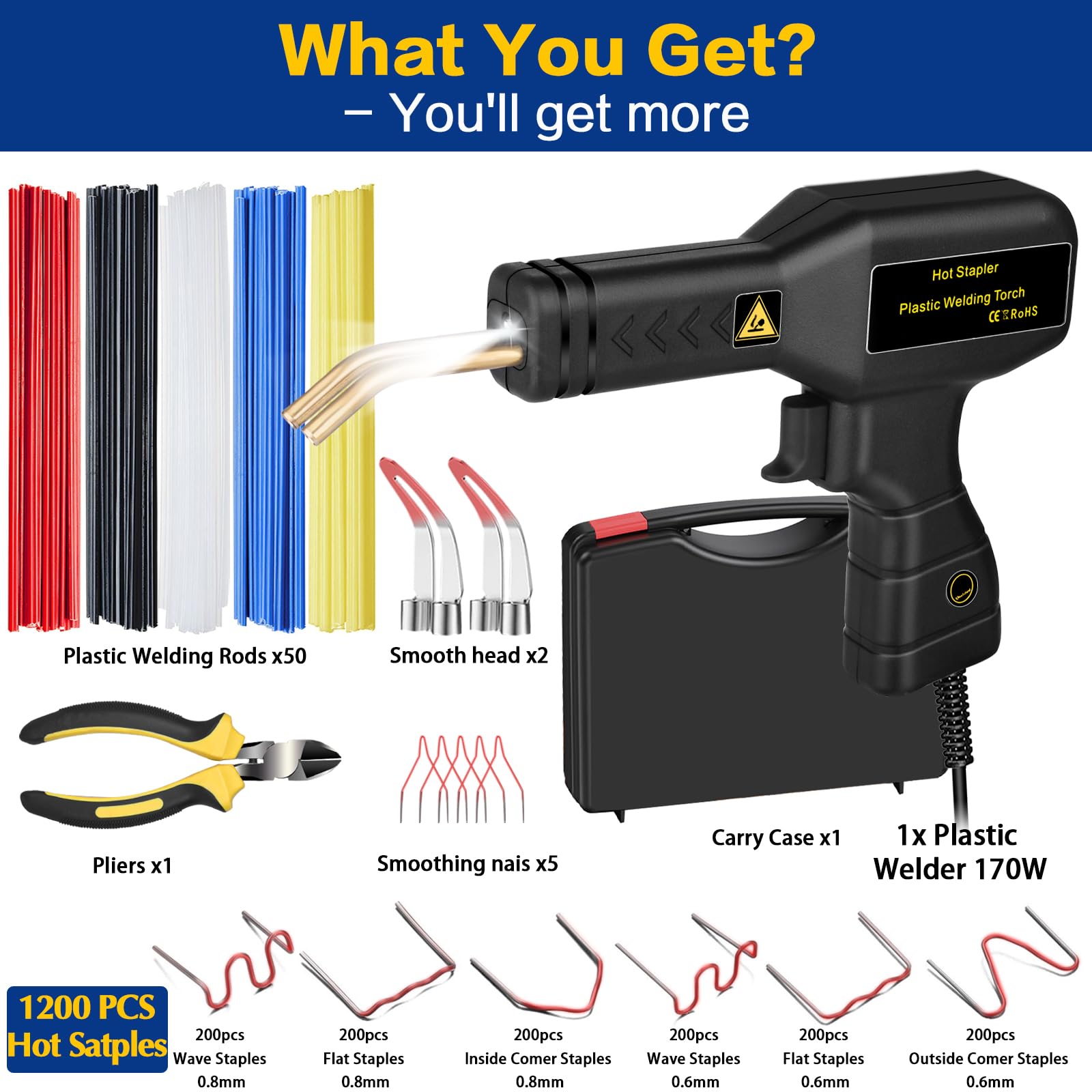 Plastic Welder with 6 Types 1205pcs Staples,Upgraded Version 4-in-1 ...