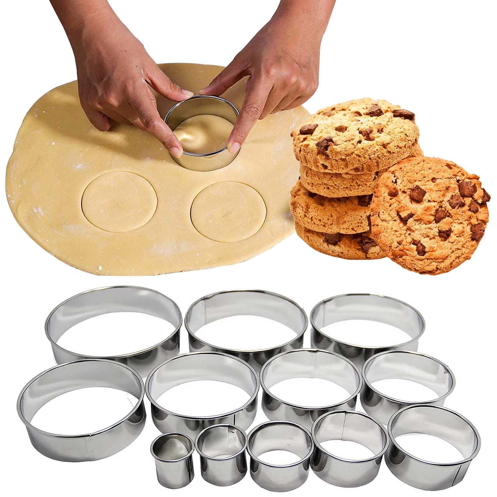 12pcs Cookie Cutters, BetterJonny 12 Sizes Stainless Steel Round ...