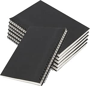 HEIHAK 6 Pack A5 Sketchbooks, Black Spiral Bound Kraft Cover Sketchbooks, Sketch Pad for Travel ...