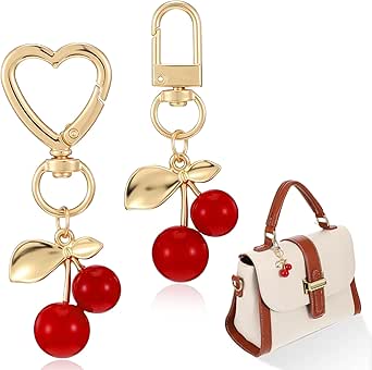 FdcZeyxior 2 Pcs Shiny Cherry Keychains, Stylish Resin Cherry Bag Charm ...