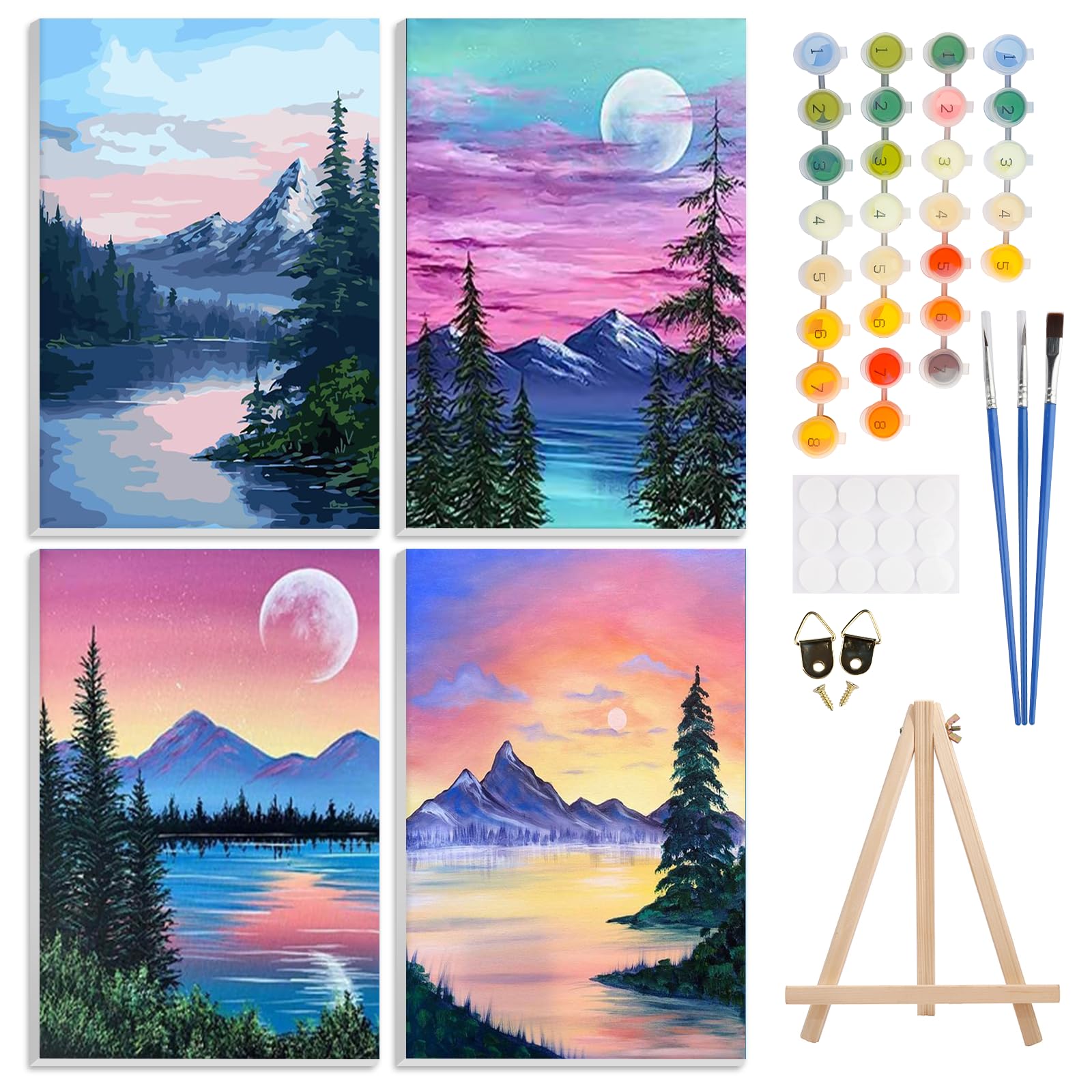 Amazon.com: 4 Pack Paint by Number Kit for Adults Framed Canvas, DIY ...