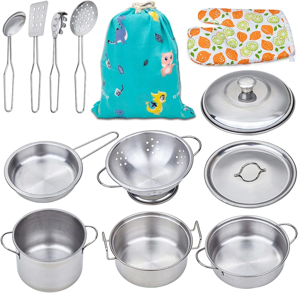 Amazon.com: Yellora Play Pots and Pans Sets for Kids, Stainless Steel ...