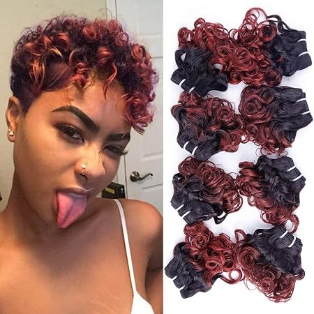 Amazon.com : Ombre Hair Bundles 1B/530 Brazilian Short Curly Wavy Human ...