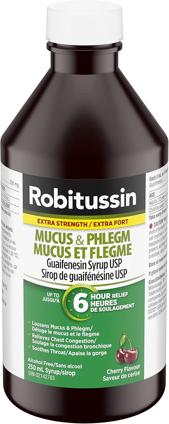 Robitussin Extra Strength Mucus & Phlegm Syrup, Alcohol Free, Cherry ...