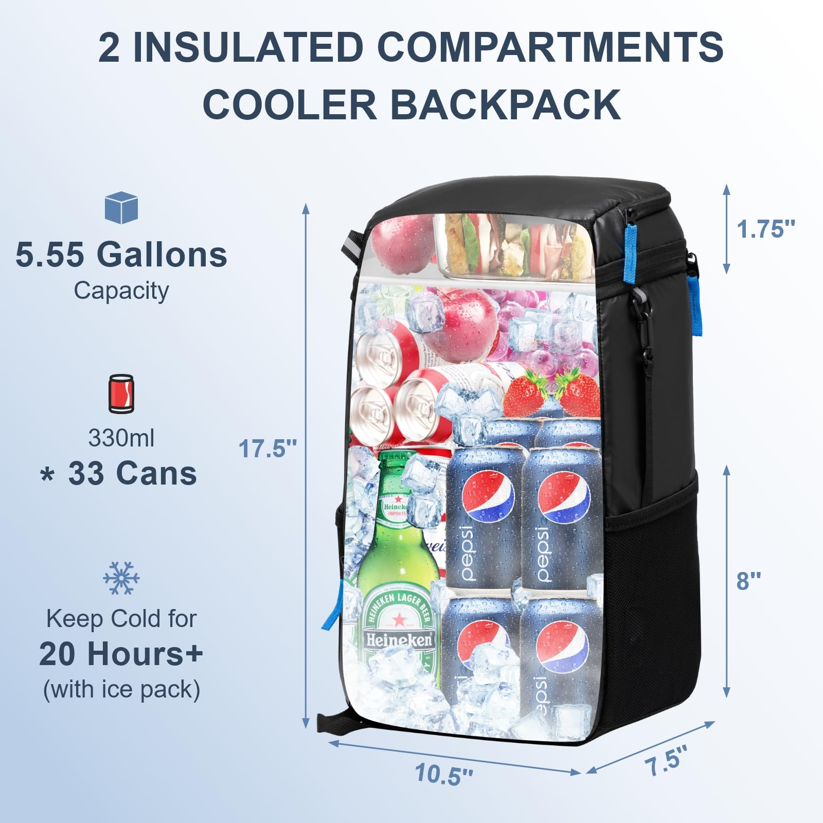 Snapklik.com : Backpack Cooler Insulated Leak Proof 33 Cans, 2 ...