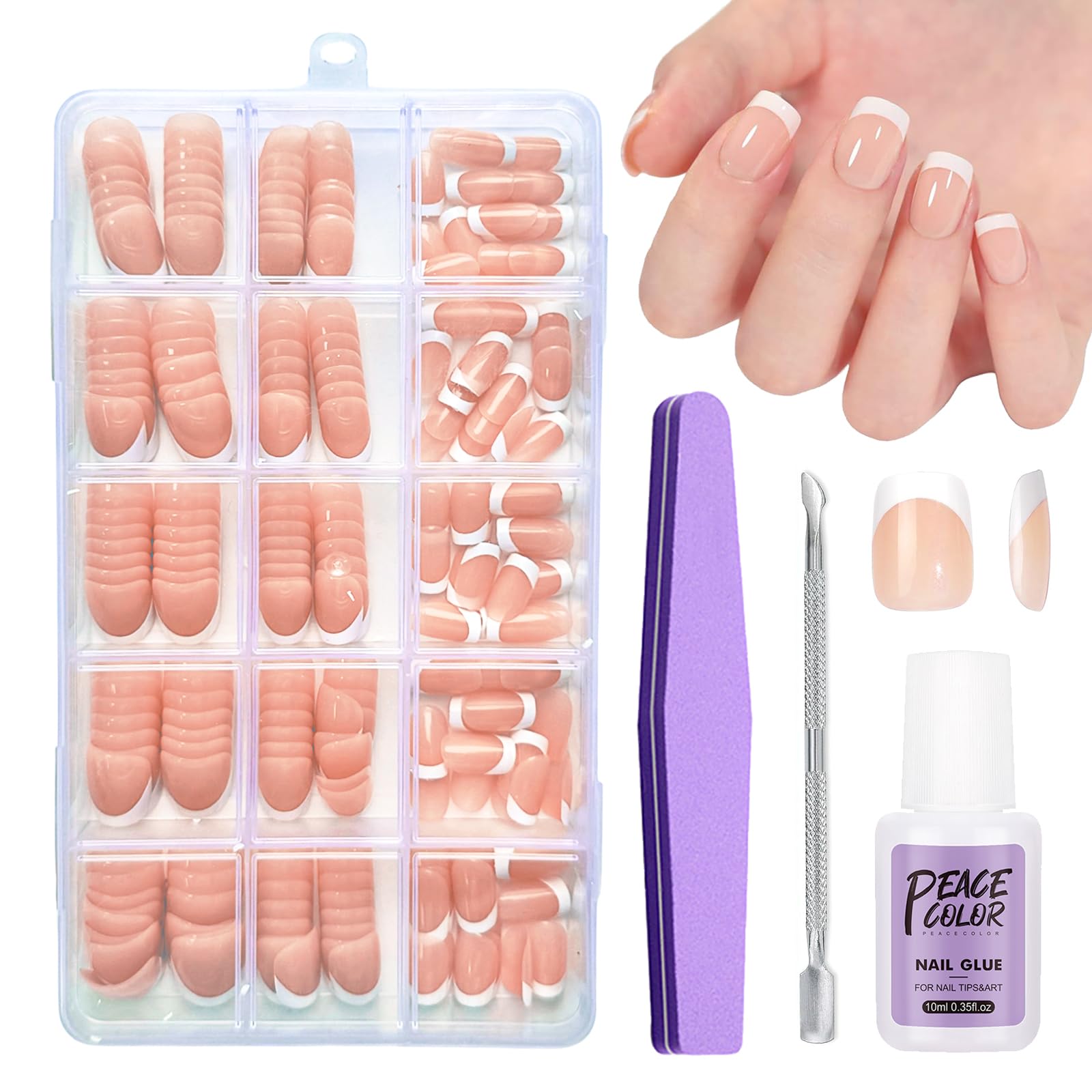 French False Nails with Glue - 240Pcs Square Press On Nails Short ...