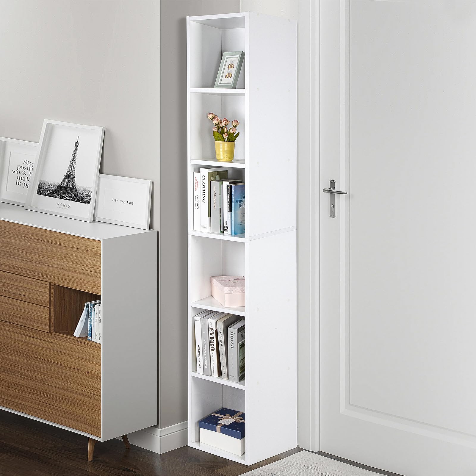 PACHIRA E-Commerce 71" H Tall Narrow White Bookcase for Home Office, 6 ...
