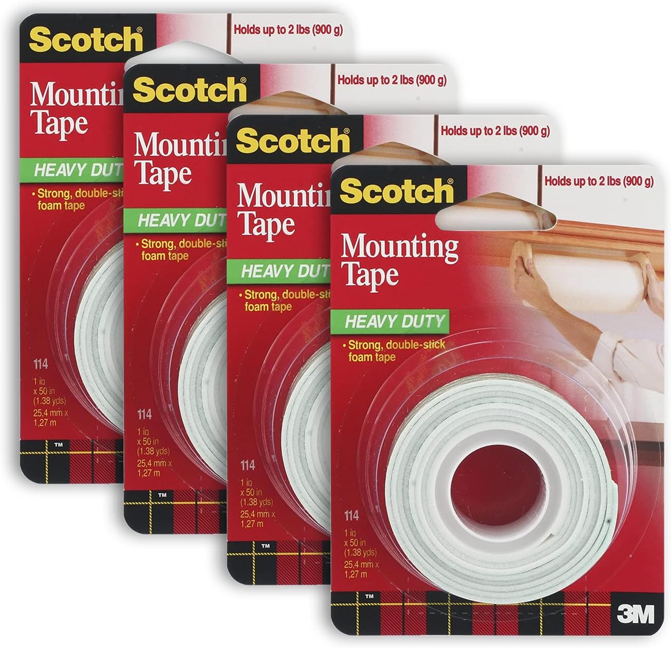 Scotch 3M Heavy Duty Mounting Tape G5BBB, 1-Inch by 50-Inch, 4-PACK ...