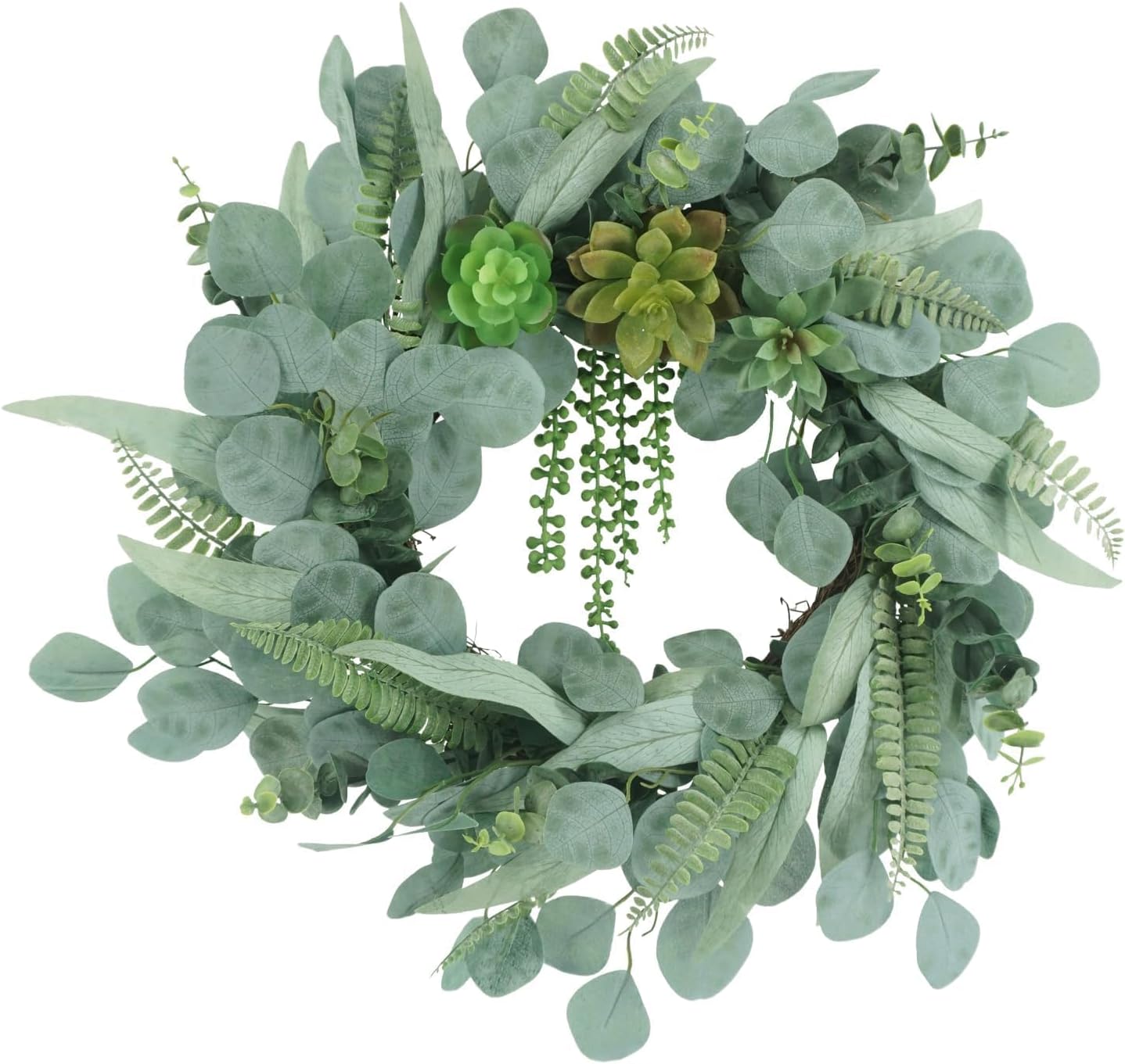 Amazon.com: SYLOTS Artificial Succulent Wreath, Fake Leaves Wreath ...