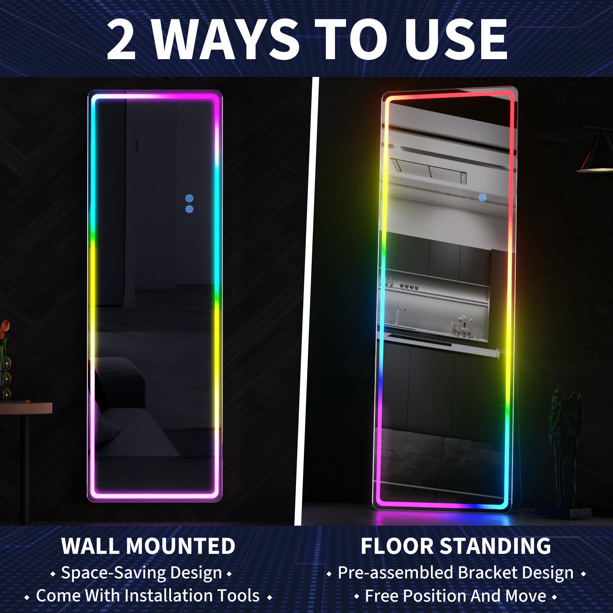 Snapklik.com : Antok LED Full Length Mirror, 64 X 21 RGB Mirror Floor ...
