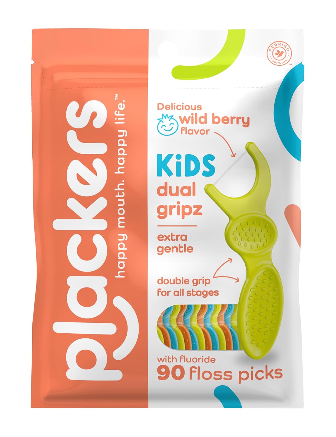 Amazon.com : Plackers Kids Dual Gripz Floss Picks with Double Grip Handle, Wild Berry Flavor, 90 ...