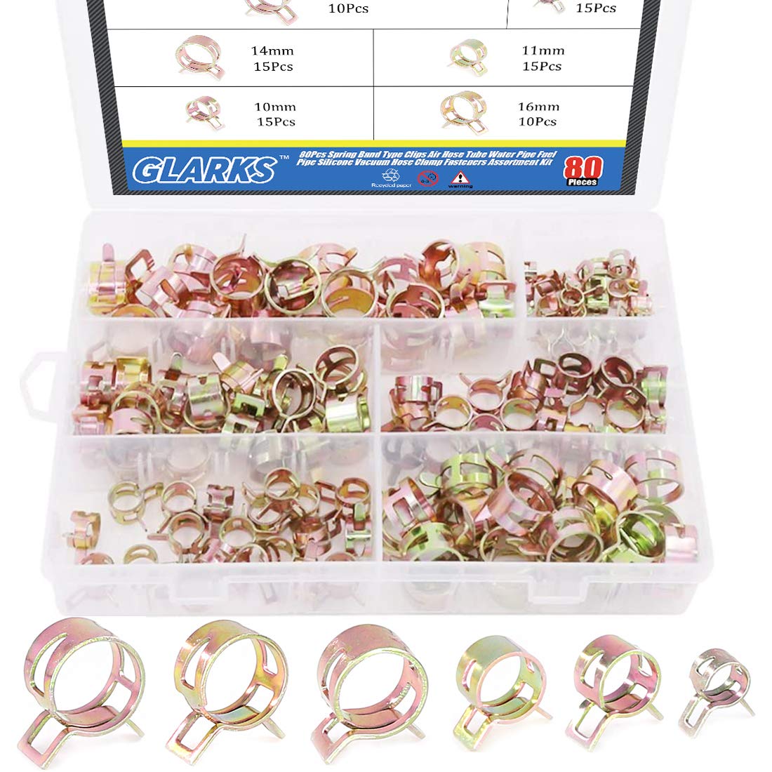 Glarks 80Pcs Spring Band Type Clips Air Hose Tube Water Pipe Fuel Pipe ...