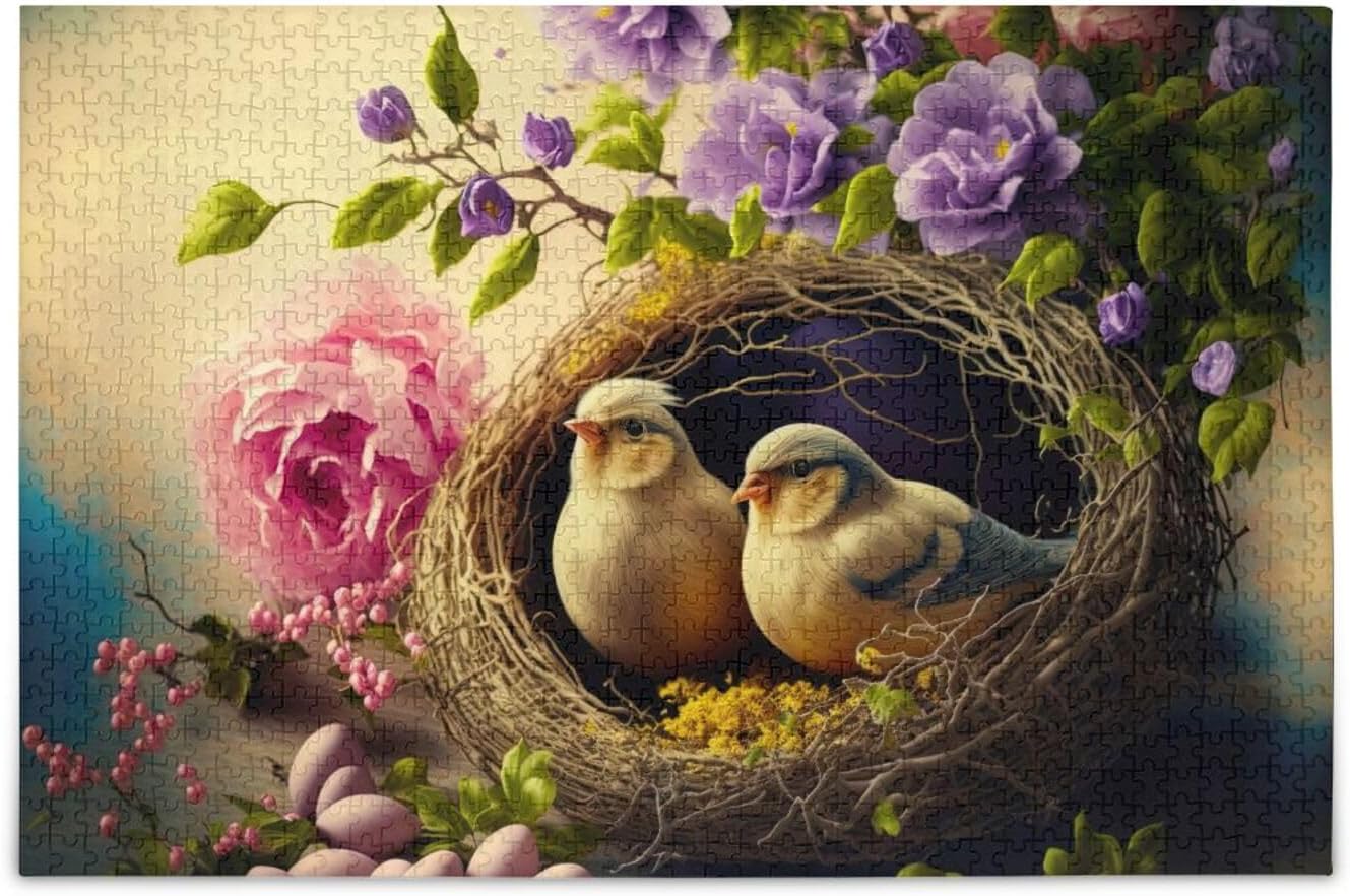 Amazon.com: ZENWAWA Wooden Jigsaw Puzzle 1000 Pieces Birds and Eggs ...