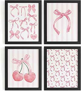 Amazon.com: DSHFG Cute Pink Cherry Bow Wall Art Decor for Nursery Kids ...