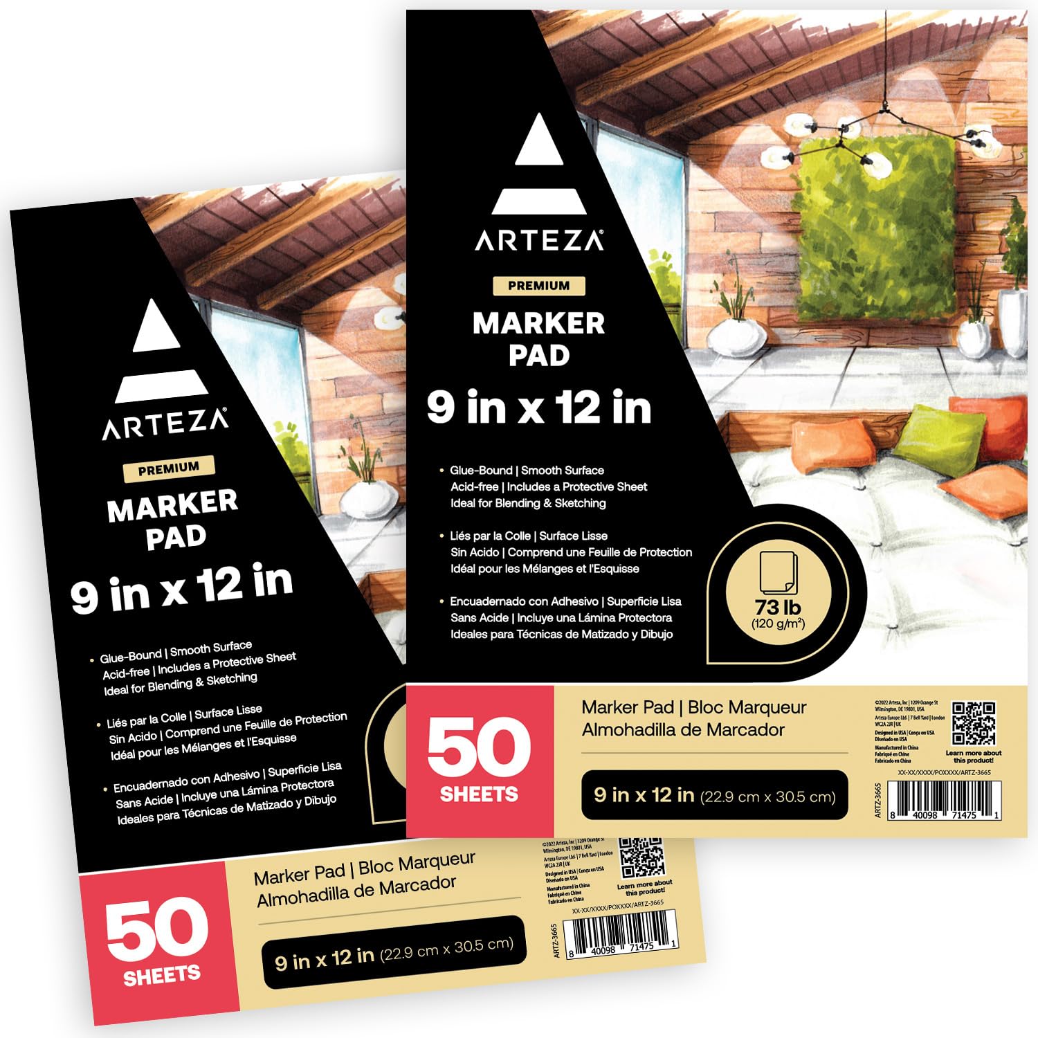 Amazon.com: ARTEZA Marker Paper Pad 9x12 Drawing Pad 2 pack 50 Sheets ...