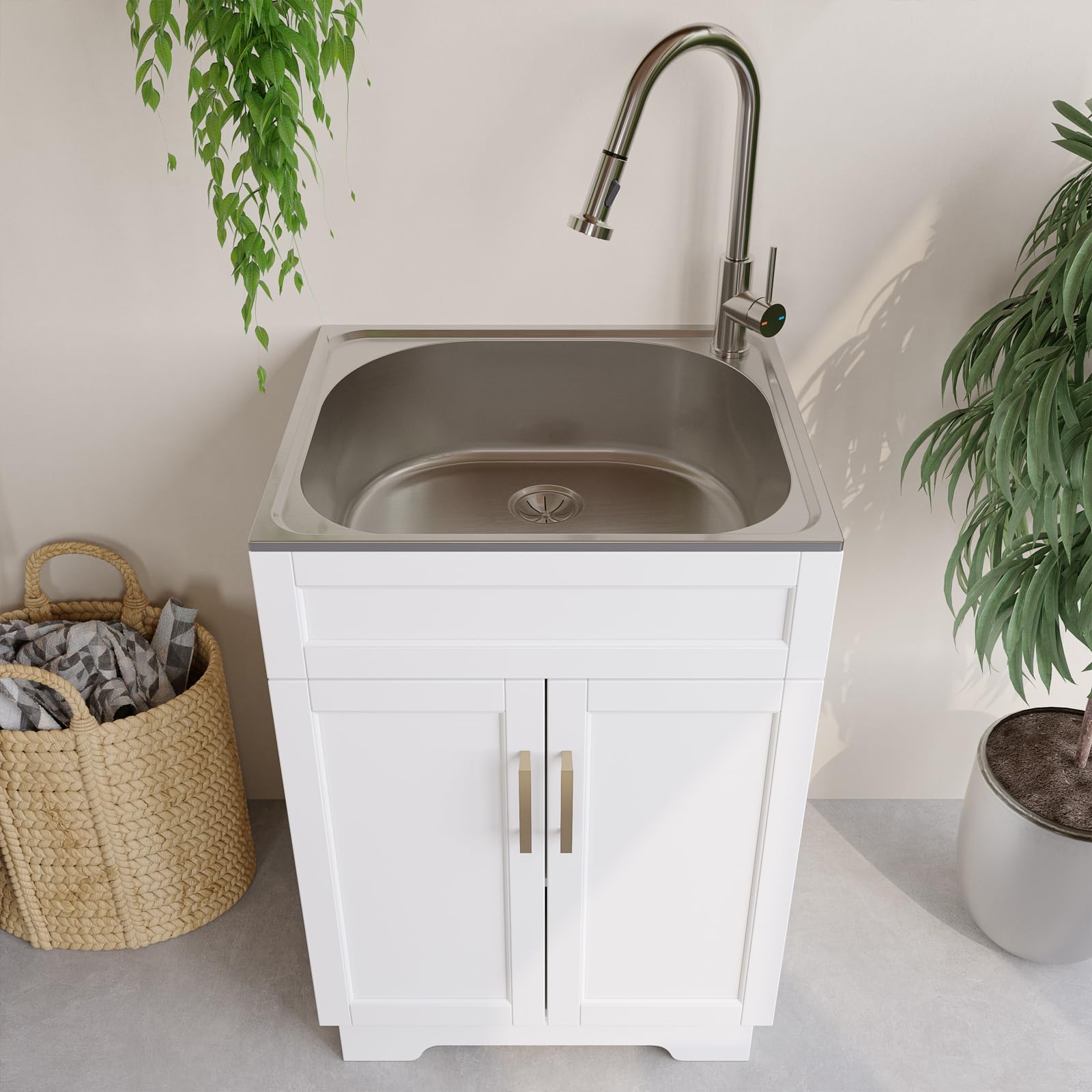 Amazon.com: Utility Sink Cabinet With Integrated Steel Sink,Free ...