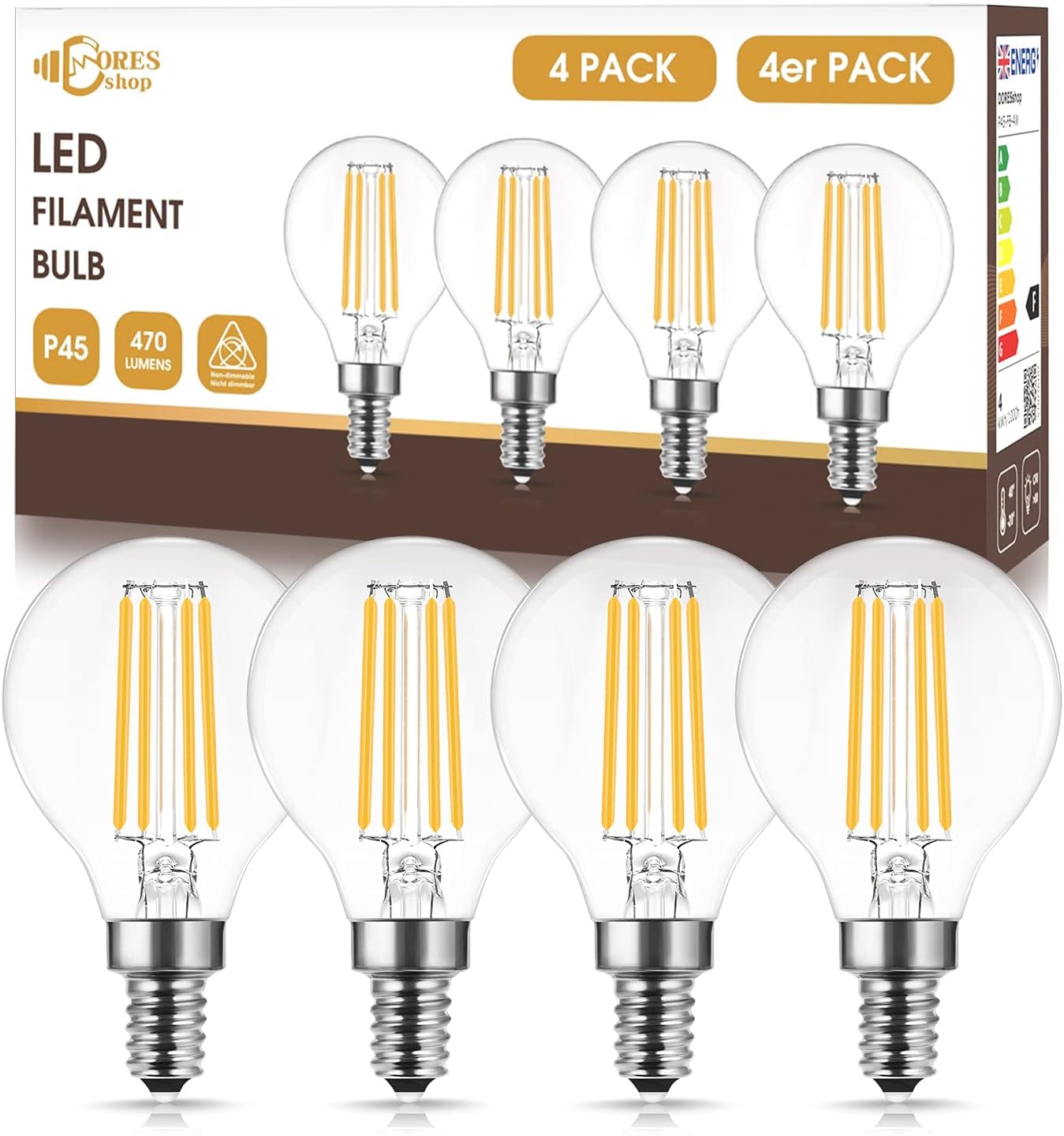 DORESshop E14 Filament Bulb, Nature Daylight 4000K, CRI90+, 4W Golf ...