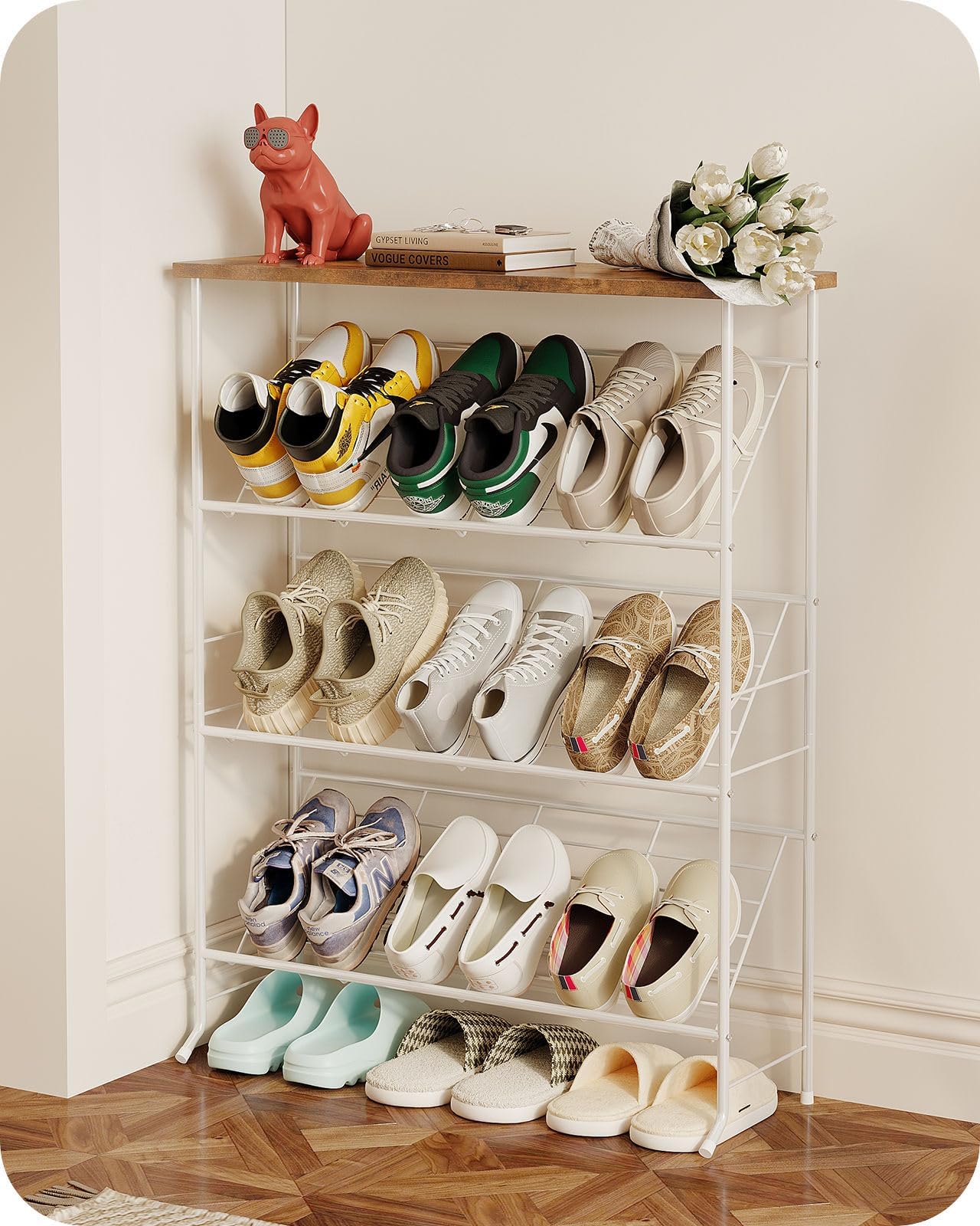CAIYUN Shoe Rack, 4-Tier Narrow Shoe Racks, Metal Shoe Shelf Small ...