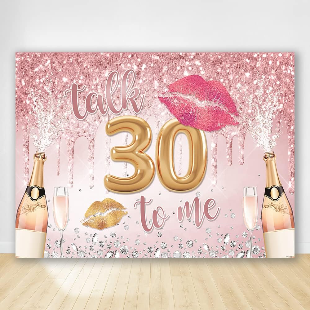 Amazon.com : Crefelimas Talk Thirty to Me Backdrop Rose Gold Happy 30th ...