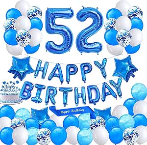 Amazon.com: Minhero Lee Blue 52nd Birthday Decoration Happy Birthday ...