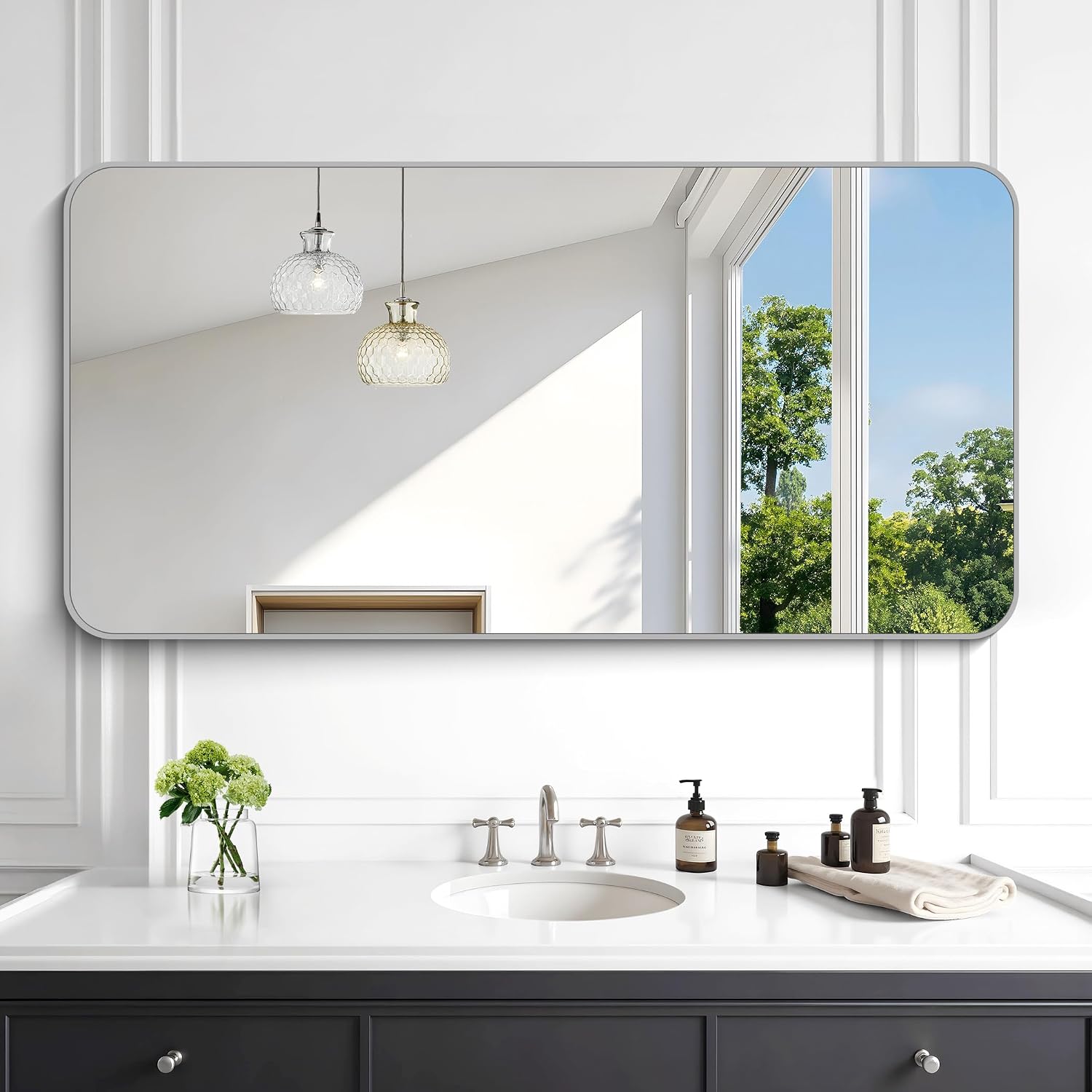 Amazon.com: KOCUUY Silver Bathroom Mirror, 24x48 Inch Bathroom Mirror ...