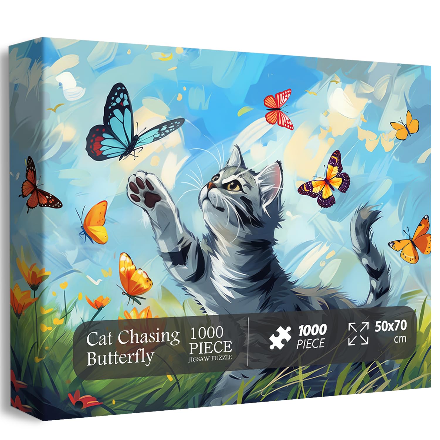 Amazon.com: Cat Puzzles for Adults 1000 Pieces, Butterfly Cats Flower ...