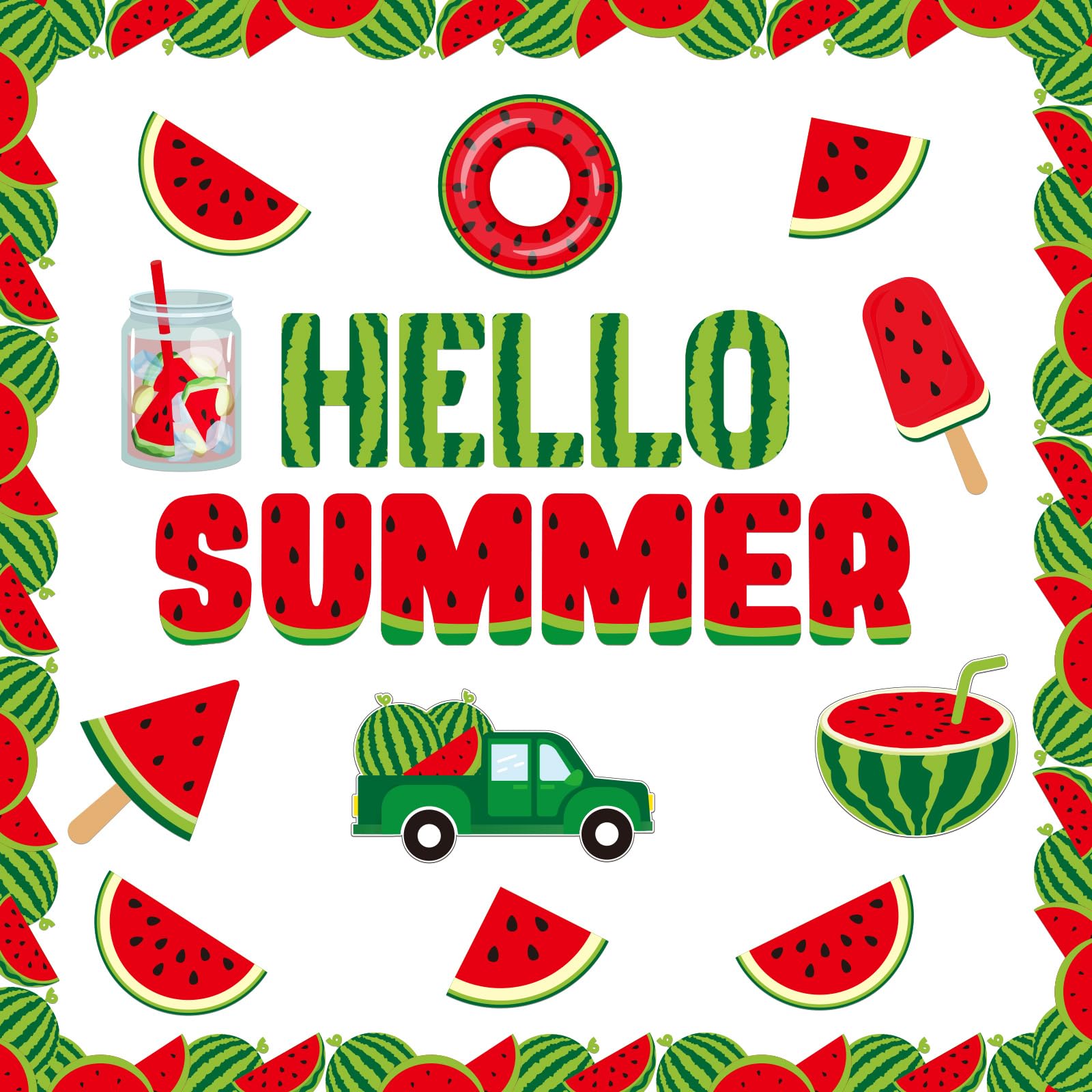 Snapklik.com : 49 PCS Hello Summer Paper Bulletin Board Set Watermelon ...
