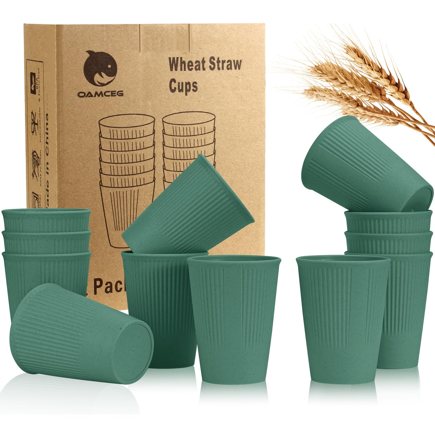 Amazon.com | OAMCEG 12 PCS BPA Free Plastic Cups - 12OZ Wheat Straw ...