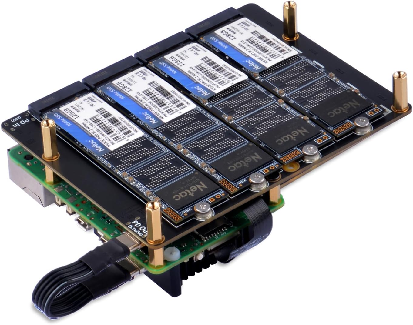 GeeekPi N16 Quad M.2 M-Key NVMe SSD Peripheral Board for Raspberry Pi 5 ...