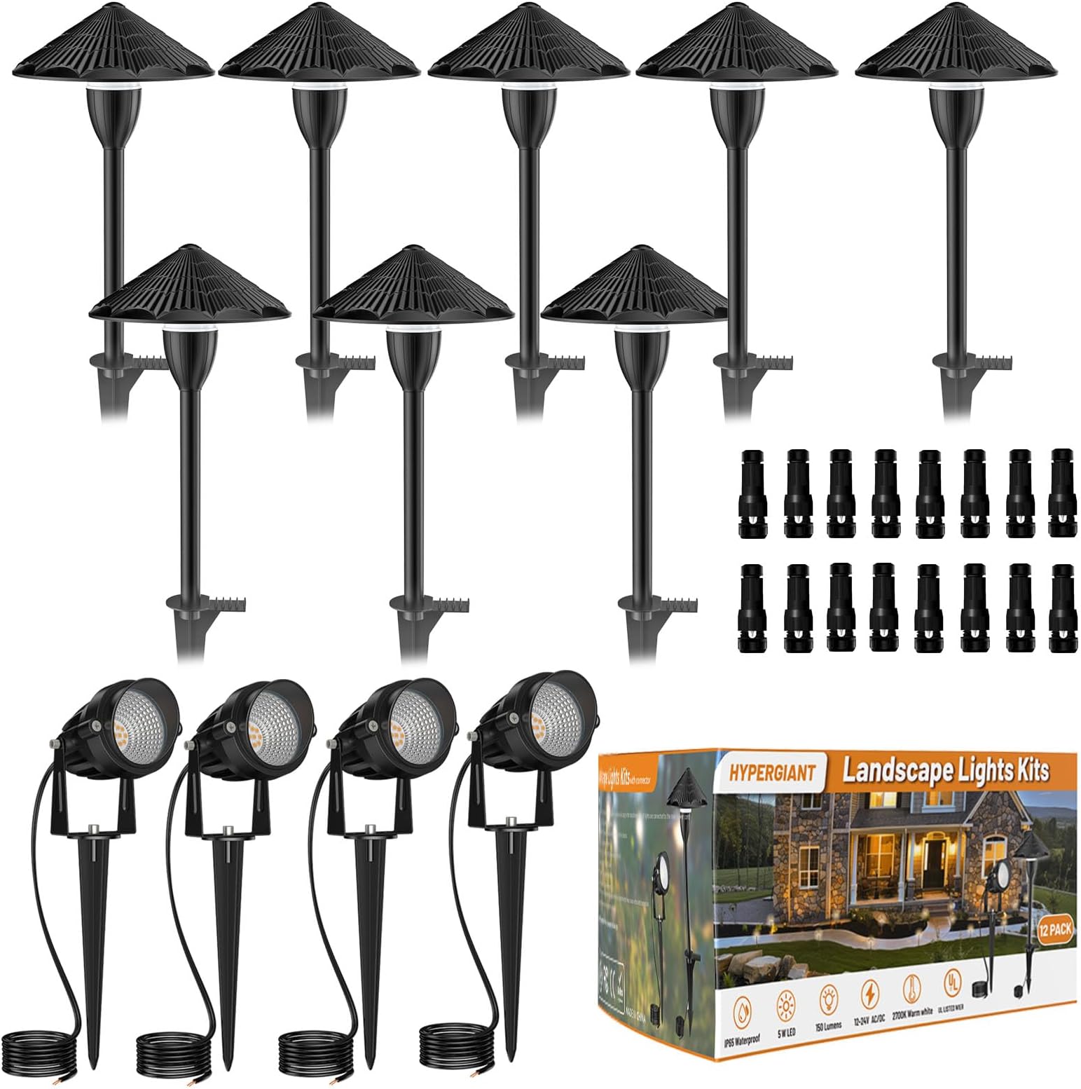 SUNVIE All-in-One LED Pathway Lighting Kit, 8-Pack Low Voltage ...