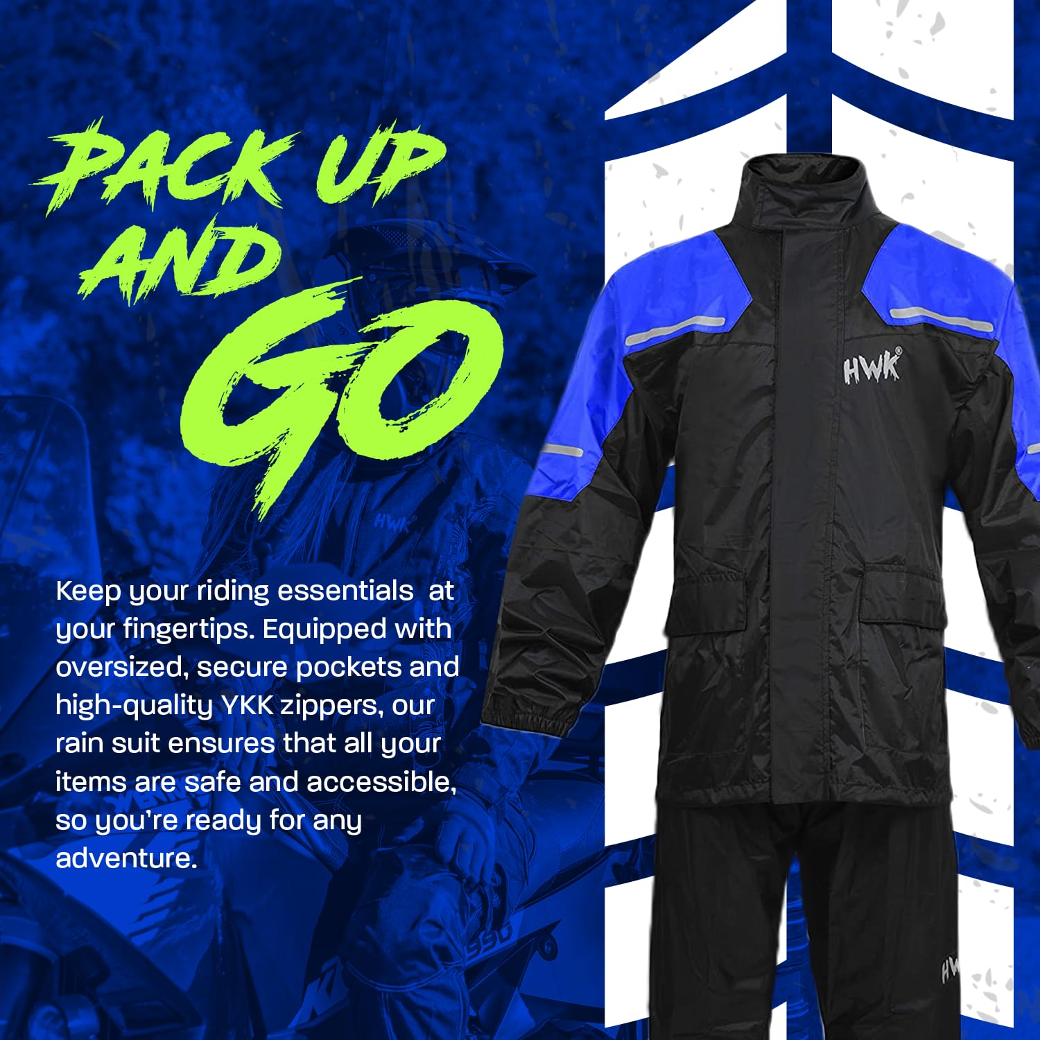 Snapklik.com : HWK Motorcycle Rain Suit For Men And Women, Two-Piece ...