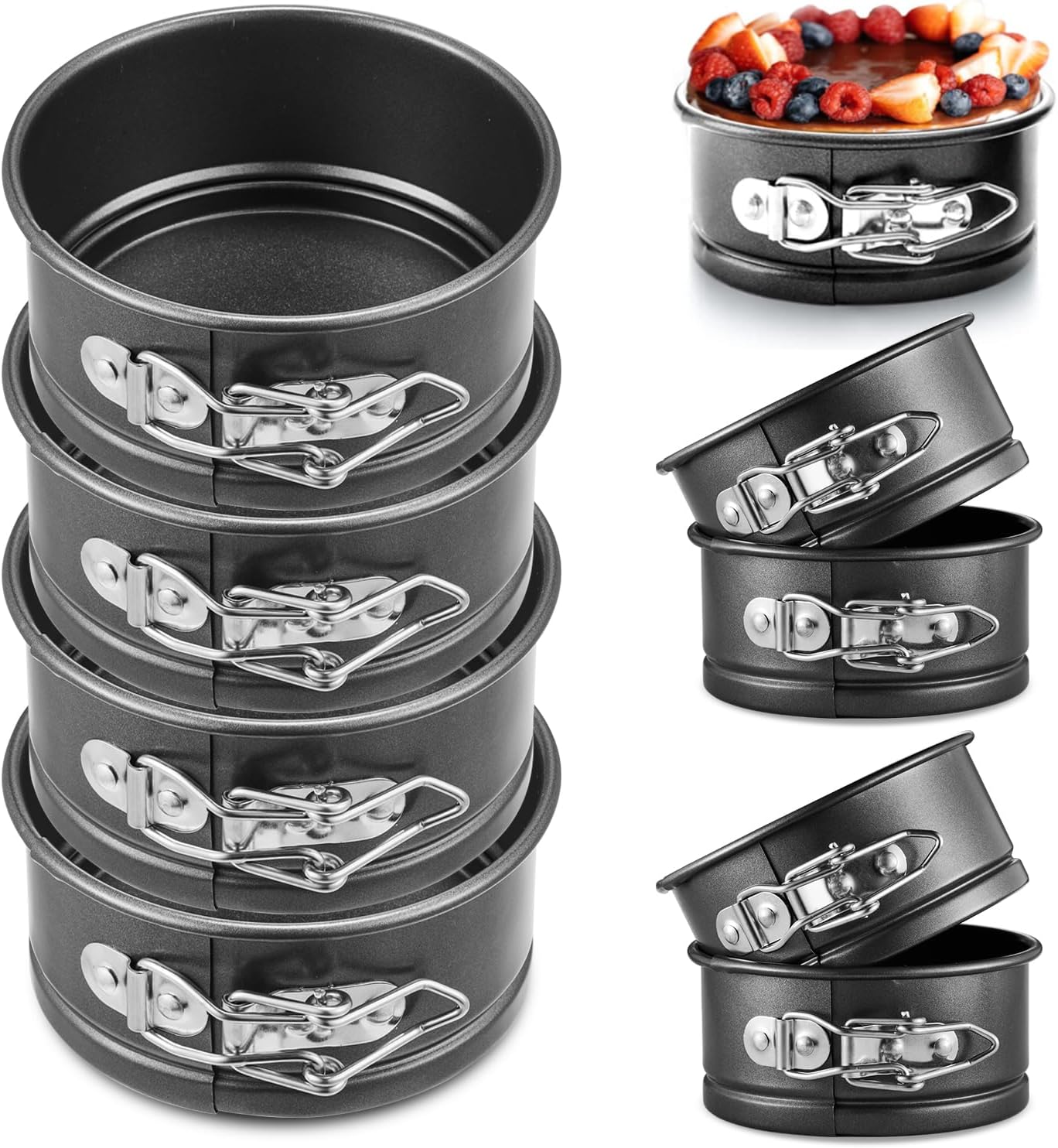 Amazon.com: Tebery 4 Pack Nonstick Mini Springform Pan Set with 50 Pcs ...