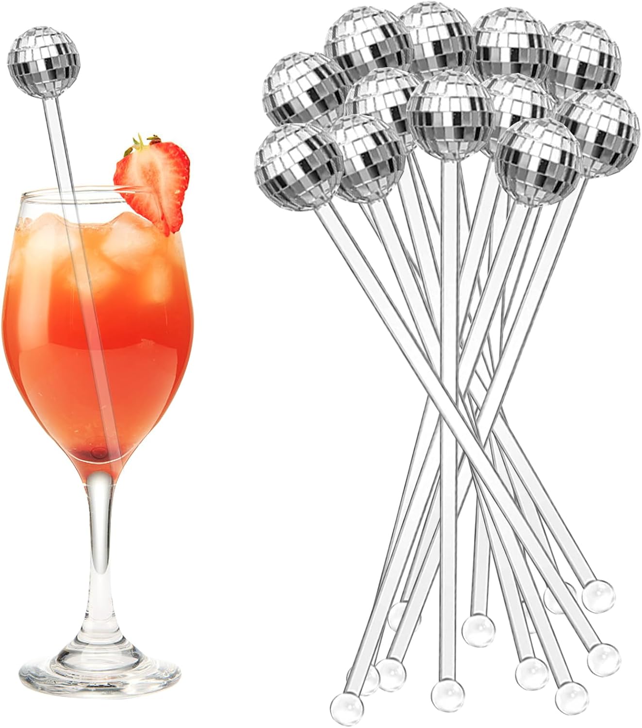 Amazon.com | 12Pcs Disco Ball Cocktail Stirrers Ball Head Stirrer ...