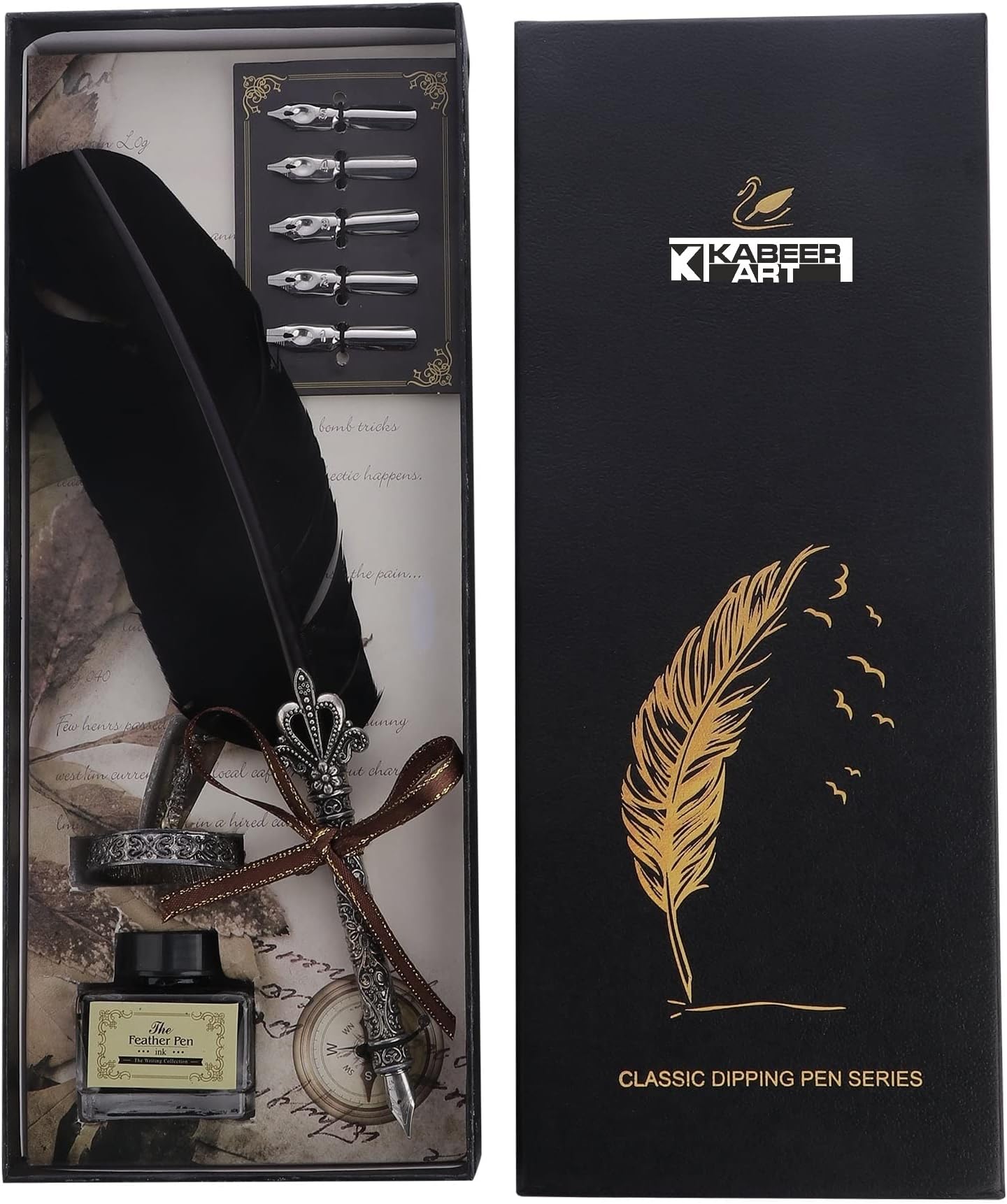 KABEER ART Black Feather Dip Pen Set with 5PCs Nib : Amazon.in: Office ...