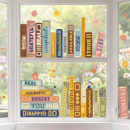 Amazon.com: Watercolor Books Window Clings Double-Sided Window Stickers ...