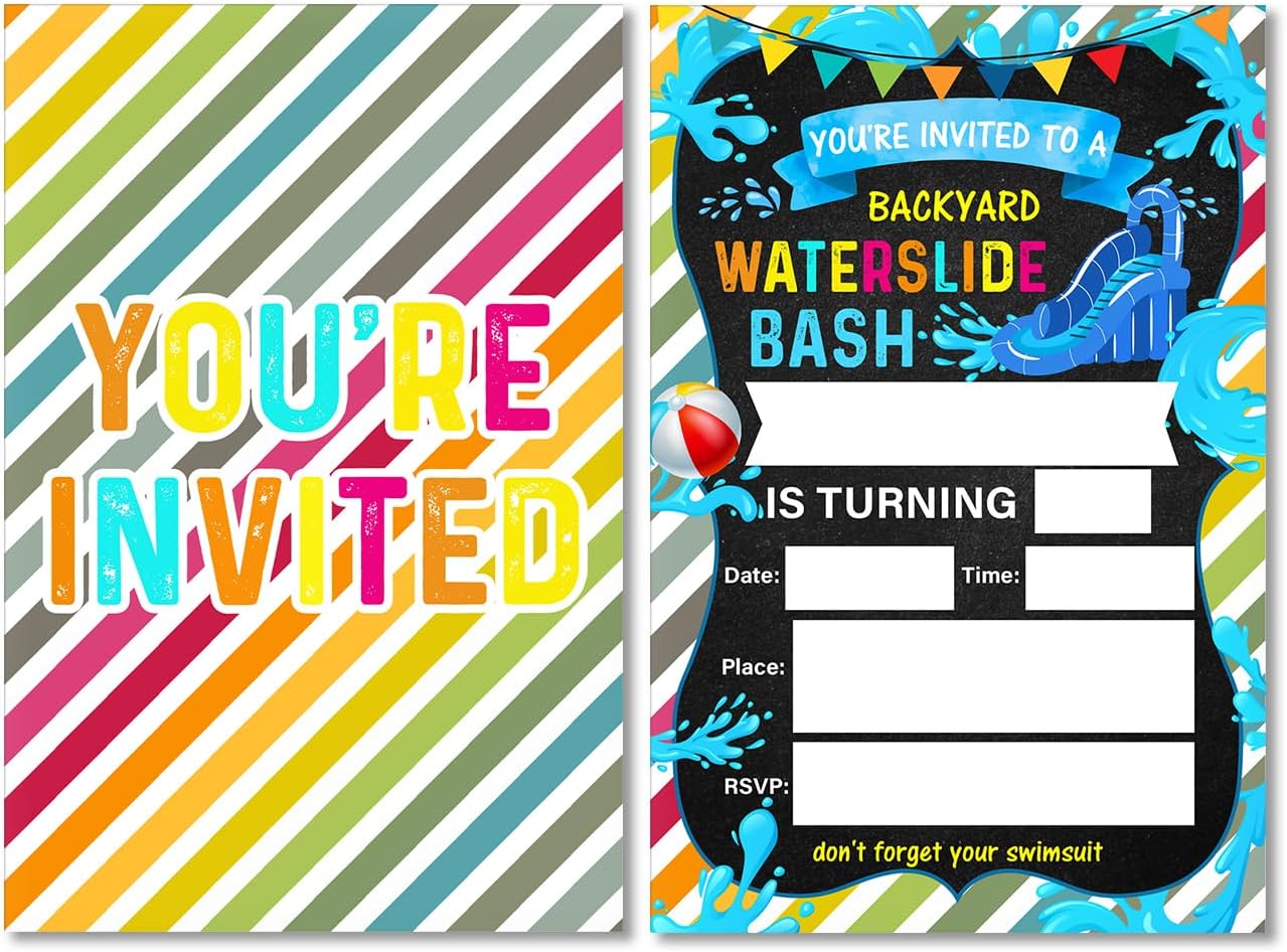 Amazon.com : Waterslide Bash Birthday Party Invitations with Envelopes ...