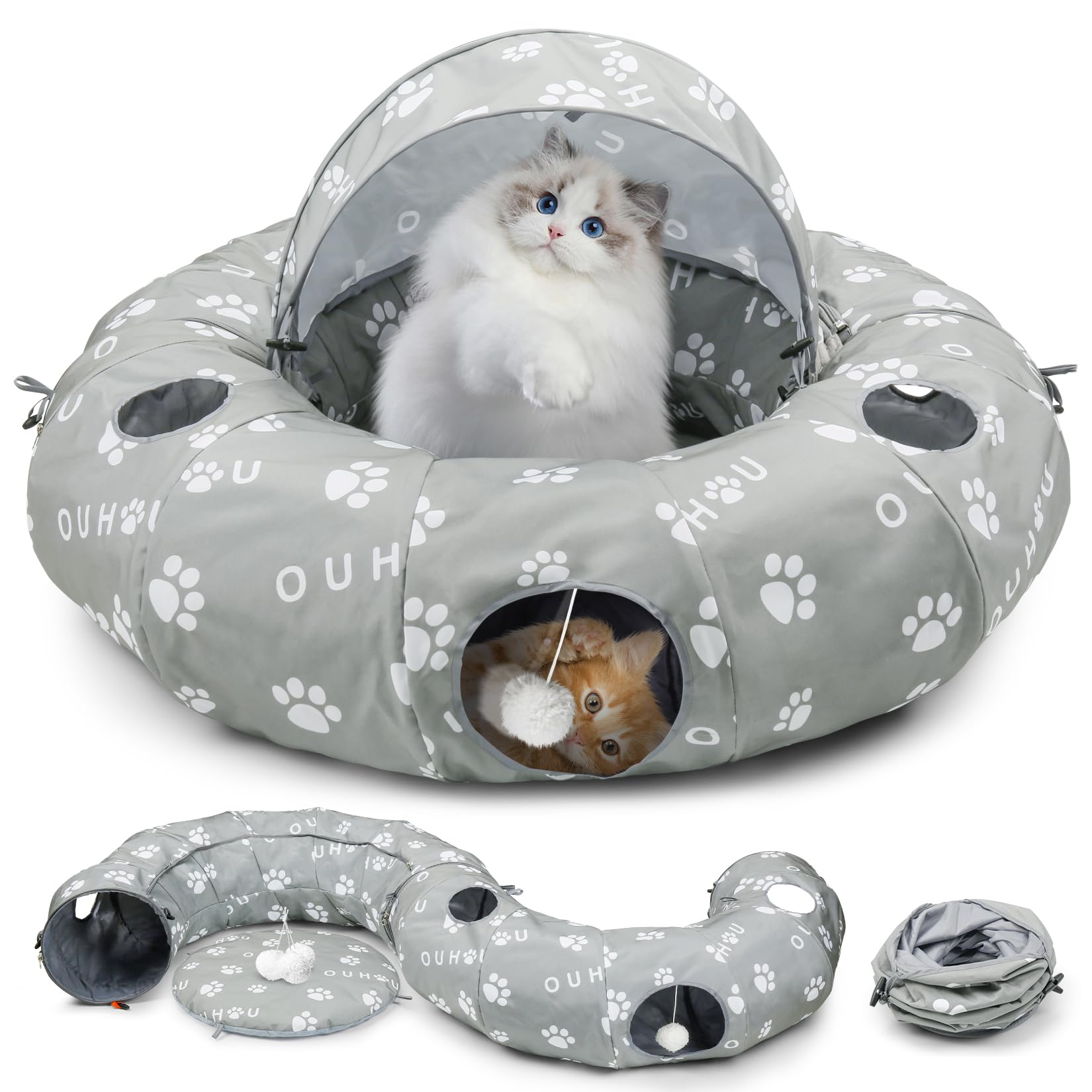 Cat Tunnel Bed, Cat Tunnels for Indoor Cats, Peekaboo Cat Cave, Cat ...