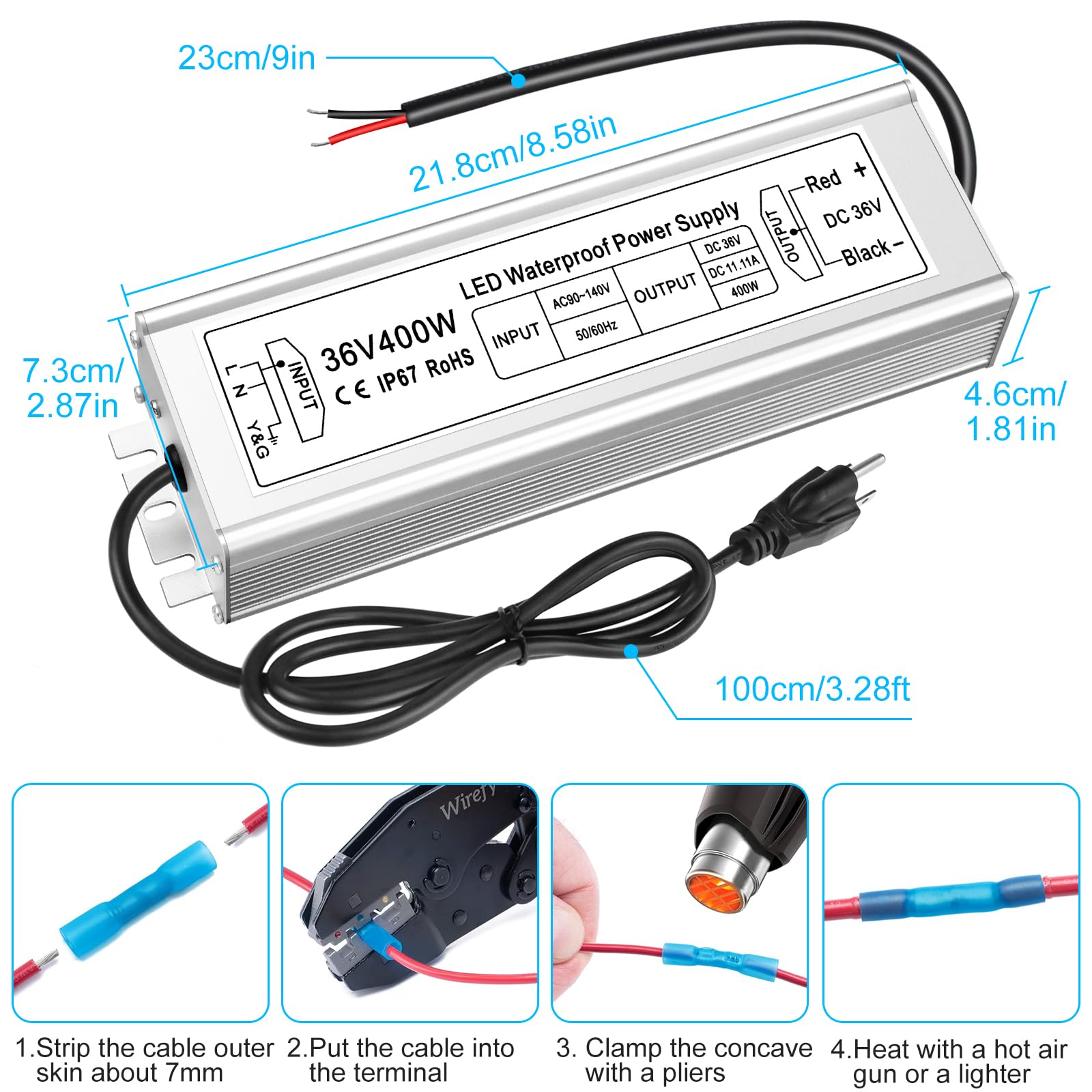 Snapklik.com : 36V 400W LED Power Supply, IP67 Rainproof Waterproof ...