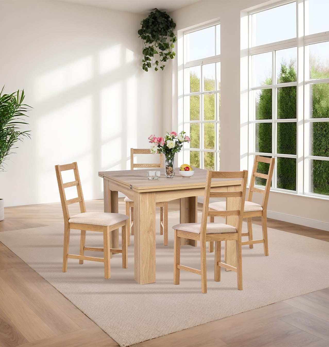 Hallowood Furniture Newquay Oak Dining Table and Chairs Set 4, Flip Top ...