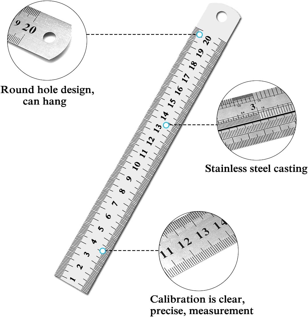 Ledeak 3 Pieces Stainless Steel Ruler, Metal Ruler Precision Ruler Kit ...