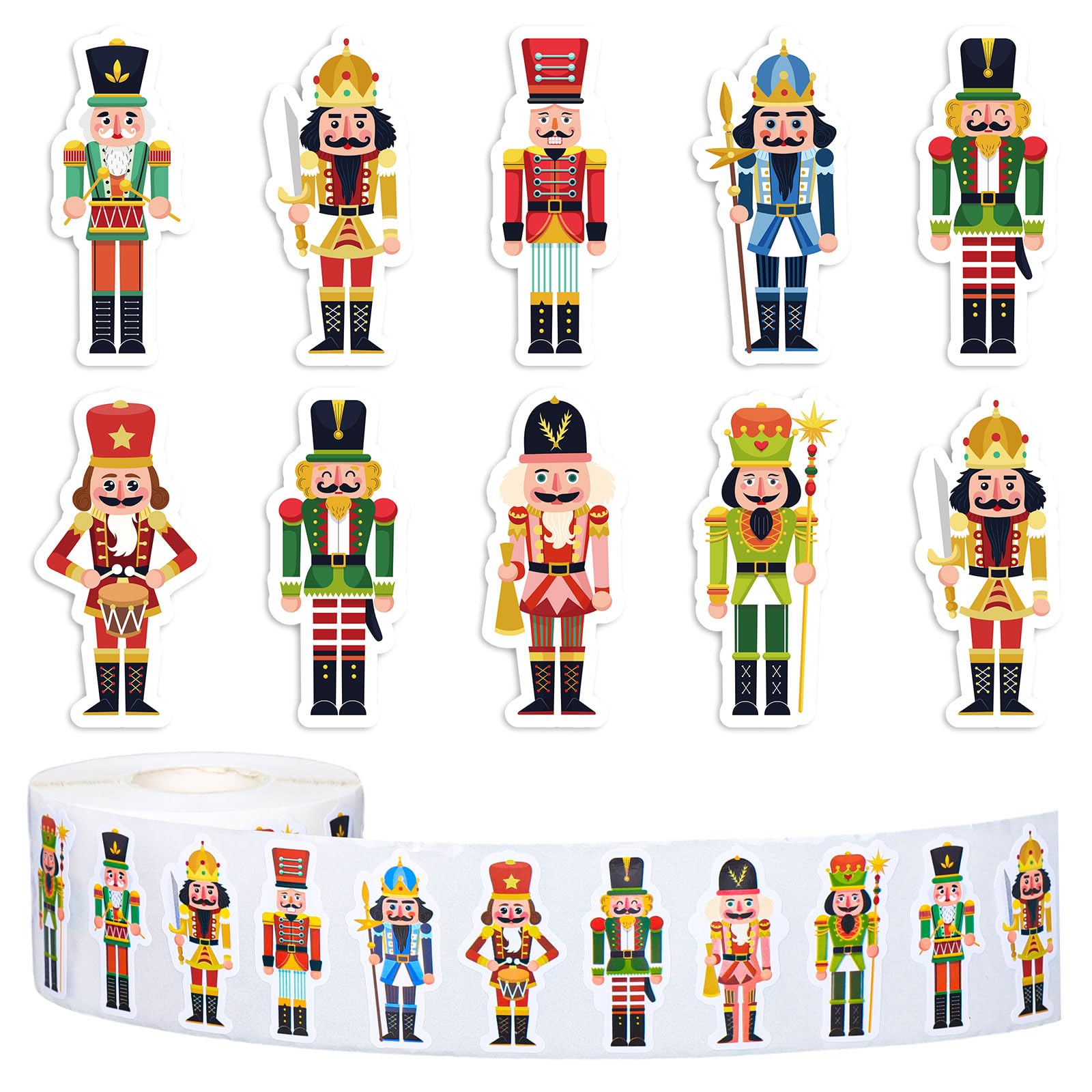 Amazon.com: Whaline 1000Pcs Christmas Nutcracker Stickers Roll Xmas Cartoon Nutcracker King and ...