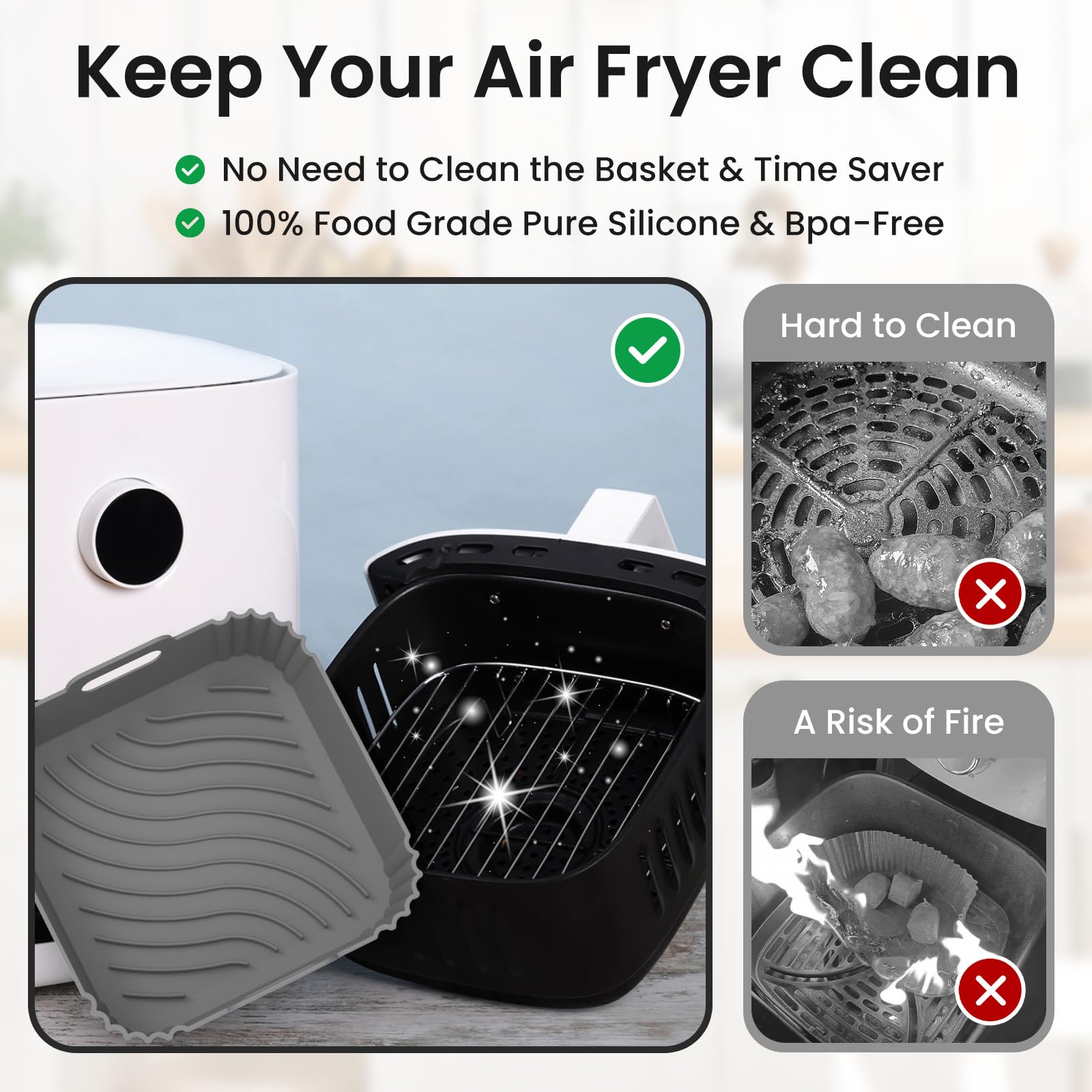 Snapklik.com : 2 Pack Silicone Air Fryer Liners, Square Reusable Non ...
