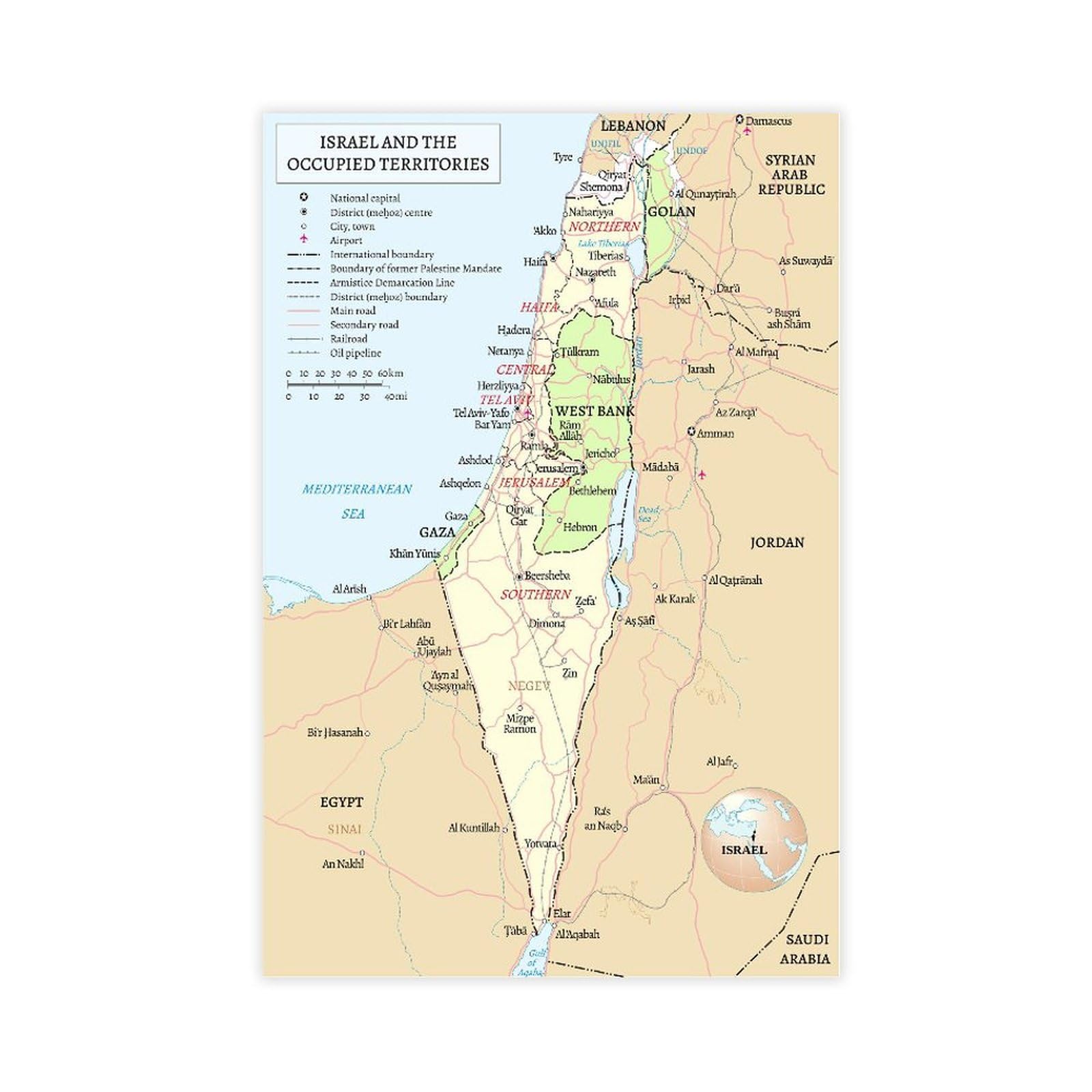 Map of Israel And The Occupied Territories Base on UN Map Painting ...