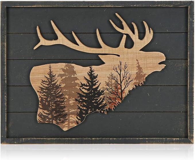 Amazon.com: NIKKY HOME Cabin Wall Decor, Decorative Moose Wood Framed ...